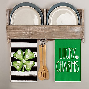 Artoid Mode Stripes Clover Shamrock Lucky Charms St. Patrick's Day Kitchen Towels Dish Towels, 18x26 Inch Seasonal Spring Decoration Hand Towels Set of 2