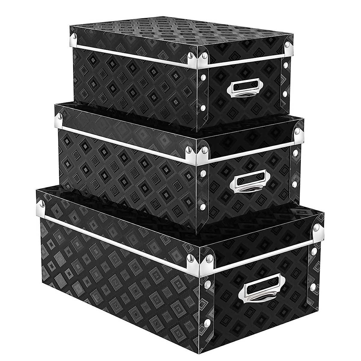 XUCHUN Decorative Storage Box with lids,3 in 1 Set,Plastic,Waterproof Storage Bins for Toys,Shoes,Clothes,Office