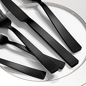 40 Pieces Black Silverware Set,Premium Stainless Steel Flatware Set For 8, Yoehka Mirror Polished Tableware Cutlery Set For Home And Restaurant, Include Knife/Spoon And Fork, Dishwasher Safe