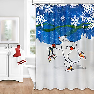 Carnation Home Fashions Christmas Shower Curtain 3 Pack - 1 Each Christmas Rubber Ducky, Christmas Critters Forest Friends, Polar Bear Ice Dancer - Set 3 Fabric Xmas Shower Curtains, Multi Color