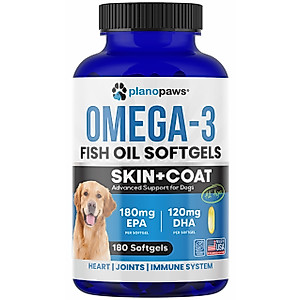Omega 3 Fish Oil for Dogs Capsules - Salmon Oil for Dogs - Dog Fish Oil Supplement May Help Shedding, Allergy, Itching - Support Dry Skin, Joints - Dog Skin and Coat Supplement - 180 Fish Oil Pills
