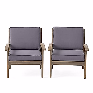 Christopher Knight Home Keanu Outdoor Wooden Club Chairs (Set of 2), Gray/Dark Gray