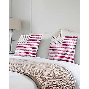 Set of 2 Throw Pillow Covers Square for Home Decor, Independence Day Pink Camo American Flag Patriotic 18x18 Inch Cotton Reversible Pillow Case Sofa Soft Cushion Cases for Bedroom Couch Bed Car Chair