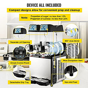 VEVOR Frozen Drink Machine, 12LX2 Tanks Commercial Margarita Machine, 700W Commercial Slushy Machine, Stainless Steel Margarita Machines, Efficient Cooling Perfect for Cafes Restaurants Bars