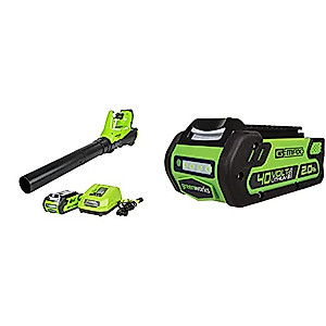 Greenworks 40V (115 MPH / 430 CFM) Brushless Cordless Axial Leaf Blower, 2.0Ah Battery and Charger Included & Greenworks 40V 2.0Ah Lithium-Ion Battery (Genuine Greenworks Battery)