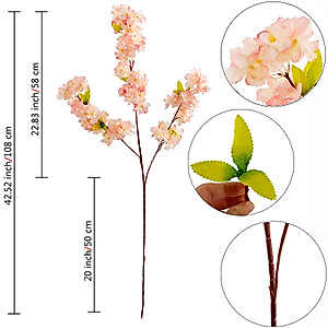 Floralsecret Artificial Cherry Blossom Flowers 4 Branches, 42.25 Inch in White Silk Cherry Blossom for Home Garden Wedding Table Centrepiece Party Event Spring Decor