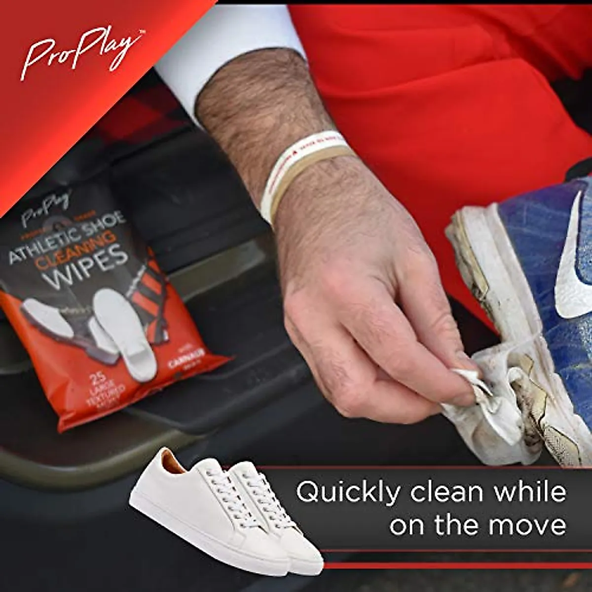 ProPlay Athletic Shoe Cleaning Wipes | Carnauba Wax Included | Repels Water from Shoes | Powerful Cleaner That Removes Dirt, Grass, and Sand | Convenient, Resealable Pack - Unscented 1 Pack