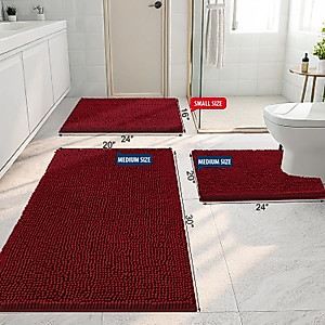Smiry Luxury Chenille Bathroom Rugs 36x24, Extra Soft and Absorbent Shaggy Bath Mat, Machine Washable, Non-Slip Plush Carpet Runner for Tub, Shower, and Floor, Home Decor Accessories, Burgundy