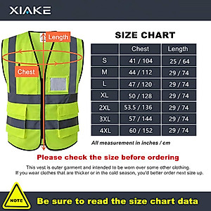 XIAKE 5 Pockets Mesh High Visibility Reflective Safety Vest,Zipper Front, Meets ANSI/ISEA Standards(Large,Yellow)