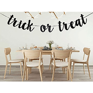 StarsGarden Trick or Treat Burlap Banner Halloween Party Decorations Halloween Black Jute Burlap Garland Mantel Fireplace Wall Hanging for Halloween Party Decor Haunted House Decorations