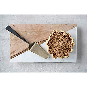 Creative Co-Op DF2367 Mango Wood & Marble Cutting Board/Serving Brass Feet Pedestal Tray, White