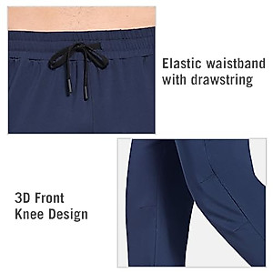 BALEAF Men's Fleece Lined Pants Winter Athletic Workout Hiking Track Thermal Warm Open Bottom Sweatpants with Zipper Pockets Blue 2XL