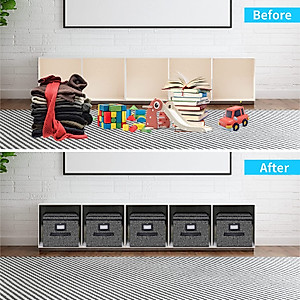 Onlyeasy Collapsible Storage Bins Pack of 3 - Foldable Storage Box Containers Organizer with Dust-proof Lids and Strong Handles, 11.8"x15.7"x9.8", Large, Black, 9MXALB03PLP