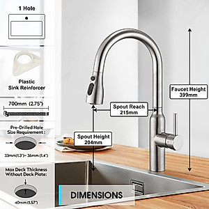 CREA Kitchen Faucet,Kitchen Faucet with Pull Down Sprayer,RV Kitchen Sink Faucet,Stainless Steel Kitchen Faucet Single Handle 3 or 1 Hole High Arc Mixer Water Faucet for Kitchen Sink Farmhouse Camper