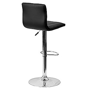 KLS14 Modern Barstools Horizontal Line Design Hydraulic Adjustable Height 360-Degree Swivel Seat Sturdy Steel Frame Chrome Base Dining Chair Bar Pub Stool Home Office Furniture - Set of 2 Black #1980