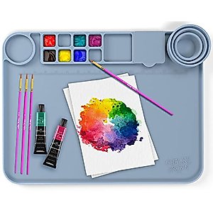 Silicone Craft Mat Silicone Art Mat with Cup Silicone Mats for Crafts - Craft Silicone Mat Silicone Painting Mat - Thick Large Silicone Artist Mat with Cup and Raised Edge for Painting (17.7"x13.7")