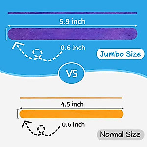 WISYOK 120 Pcs 6” Colored Jumbo Wooden Craft Sticks, Rainbow Wooden Popsicle Sticks, Wide Lollipop Sticks, Treat Sticks Ice Pop Sticks fir Creative Designs or Kids Education, Home Art Projects