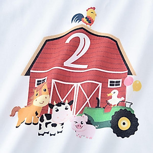 Baby Boy 2nd Birthday T-Shirt Toddler Farm Animal Two 2 Year Old B-Day Tee Gift Second Farm Animals Themed Birthday Party Top Tee Cotton T Shirt White
