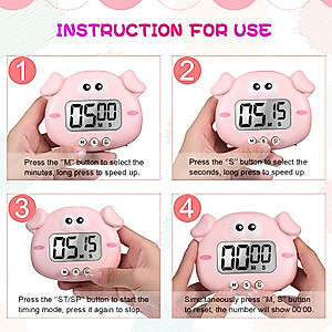 4 Pieces Cute Cartoon Animal Digital Timers Small Digital Kitchen Timers Countdown Timers with Magnetic Backs and ON/Off Switches Decorative Cooking Timers for Kitchen Cooking Accessories, 4 Styles
