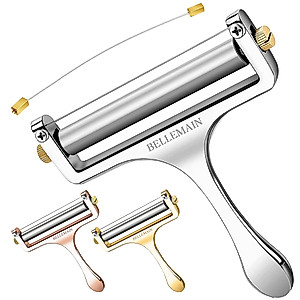 Bellemain Stainless Steel Wire Cheese Slicer - Hand Held Cheese Cutter for Cheddar, Gruyere, Raclette, Mozzarella Cheese Block, Adjustable Cheese Shaver, Thick & Thin Slicer, Cheese Curler (Silver)