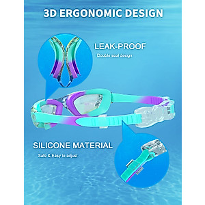 Hurdilen Kids Swim Goggles, Swimming Goggles for Kids Children, Anti-Fog Anti-UV Youth Swim Glasses with Nose Clip, Earplugs for Age 3-15