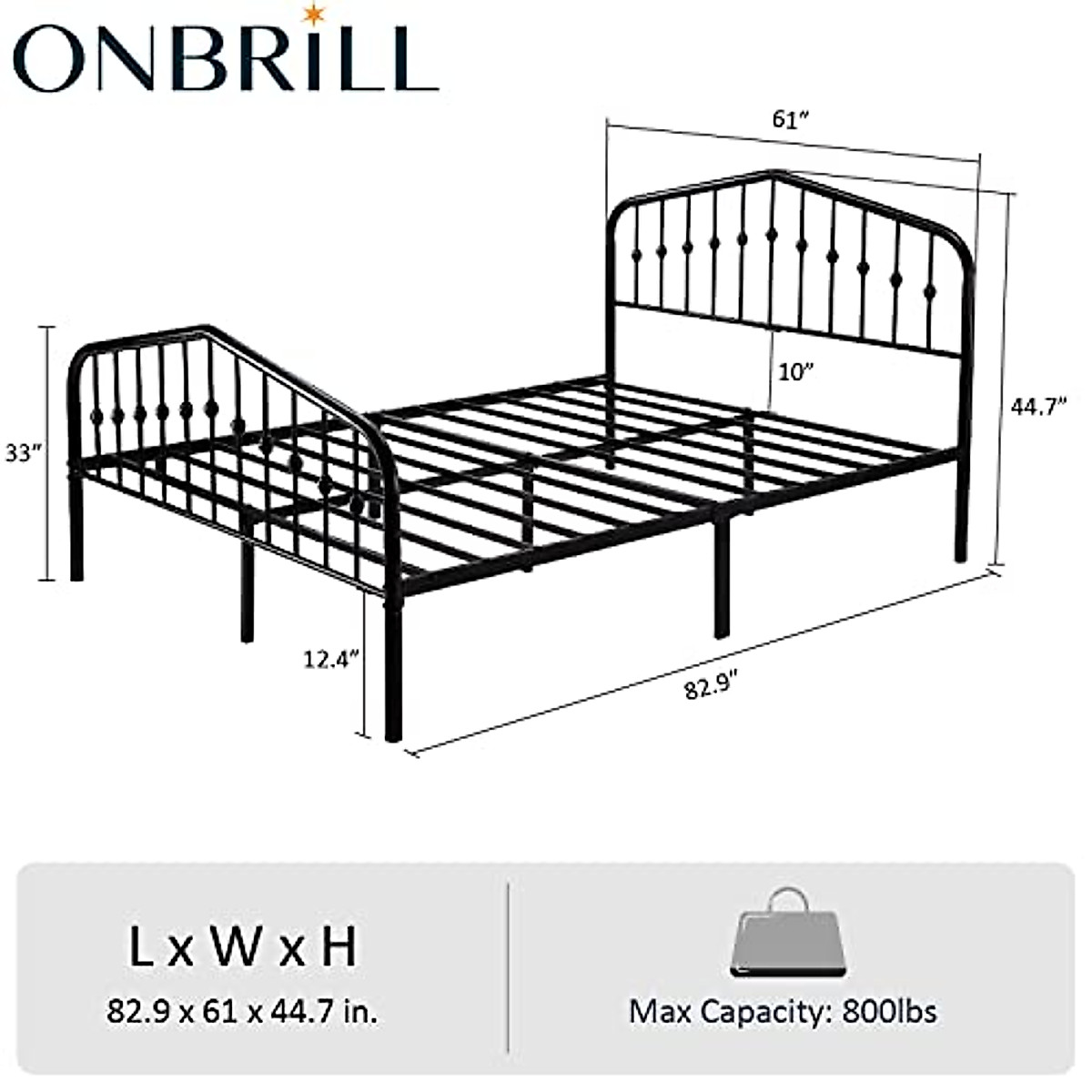 ONBRILL Queen Size Metal Bed Frame with Headboard and Footboard,Steel Slat Support, No Box Spring Needed