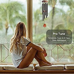 Litu Wind Chimes for Outside with Wood Wind Catcher, 37 Inches Large Aluminum Windchimes Outdoors for Patio Decoration & Zen Atmosphere, Great as a Gift for Family & Relative(Black)