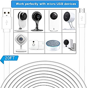 3Pack 20FT USB Power Extension Cord Compatible with Wyze Cam, WyzeCam Pan,Yi Cam,YI Dome Home,Oculus Go,Kasa,Nest Cam,Netvue,Blink,Furbo Dog,Cloud Camera Security Surveillance Charging Cable