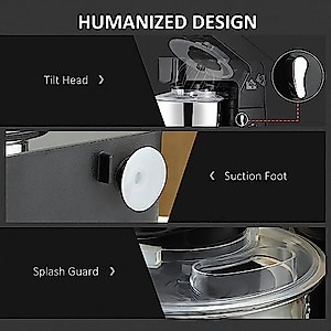 HOMCOM 6 Qt Stand Mixer with 6+1P Speed, 600W and Tilt Head, Kitchen Electric Mixer with Stainless Steel Beater, Dough Hook and Whisk for Baking Bread, Cakes and Cookies, Black