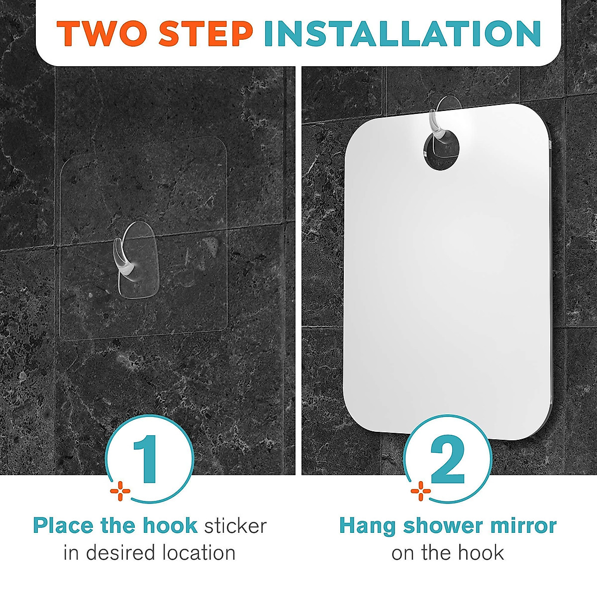 HONEYBULL Shower Mirror Kit | Suction Cup & Hook Sticker (Small)