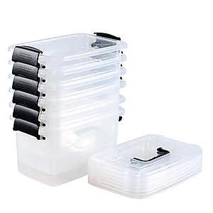 Oymlclivisa 6 Quart Plastic Storage Latching Bins with Handles, Clear Plastic Storage Boxes with Lids, 6 Packs