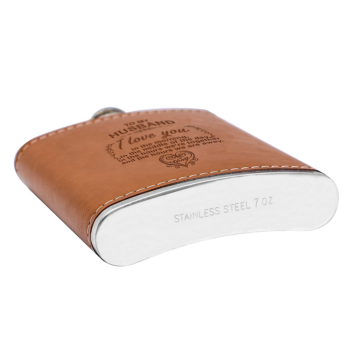 Personalized Flask Set Father's Day Gift For Husband - Engraved Hip Flasks For Husband - Stainless Steel with Leather Flask For Men, Wedding Valentine's Christmas Gift For Husband