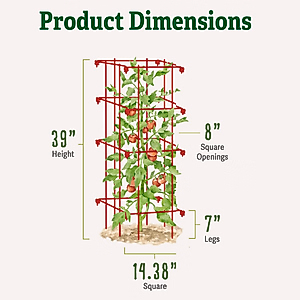 Gardeners Supply Company Lifetime Tomato Cages Plant Stand | Heavy Gauge Sturdy Garden Plants Support for Tomatoes and Other Climbing Plants | No Assembly Needed - Red (Set of 4)