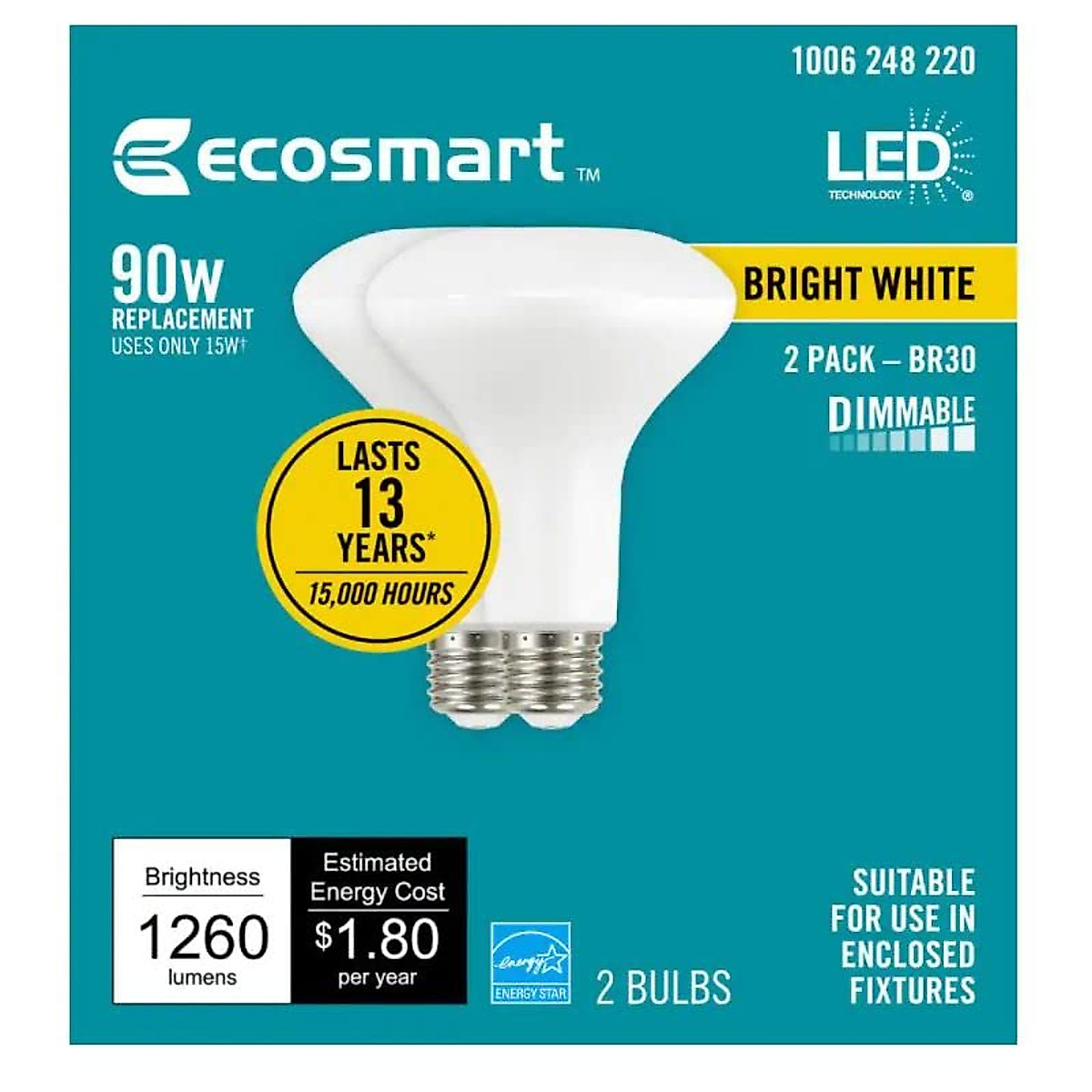 EcoSmart Bulbs EcoSmart 90-Watt Equivalent BR30 Dimmable Energy Star LED Light Bulb in Bright White (2-Pack)