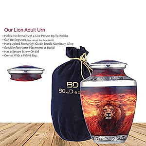 BOLD & DIVINE Lion Cremation Urns for Human Ashes - Decorative Urns, Urns for Human Ashes Female & Male, Urns for Ashes Adult Female, Funeral Urns - Lion, Large