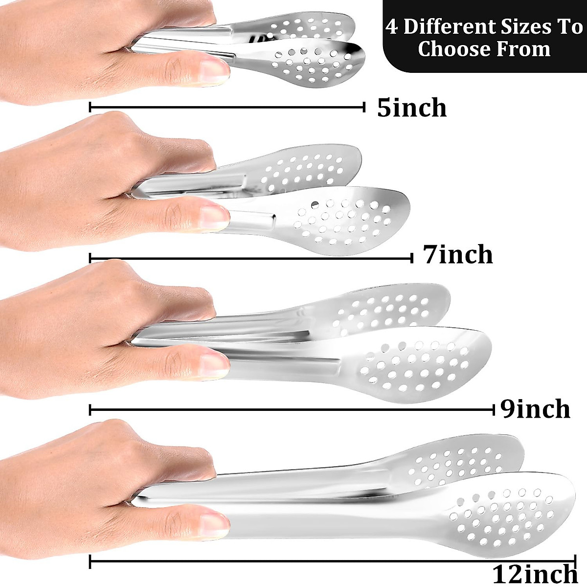 10PCS Serving Tongs, Small Kitchen Tongs,XEVOM Stainless Steel small tongs, Appetizer Tongs Ice Tongs Mini Sugar Tongs (5 Inch)