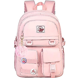 CCJPX Girls Backpack, 16 inch Elementary School Laptop Bag College Bookbag, Anti Theft Daypack for Teens Students Women - Pink