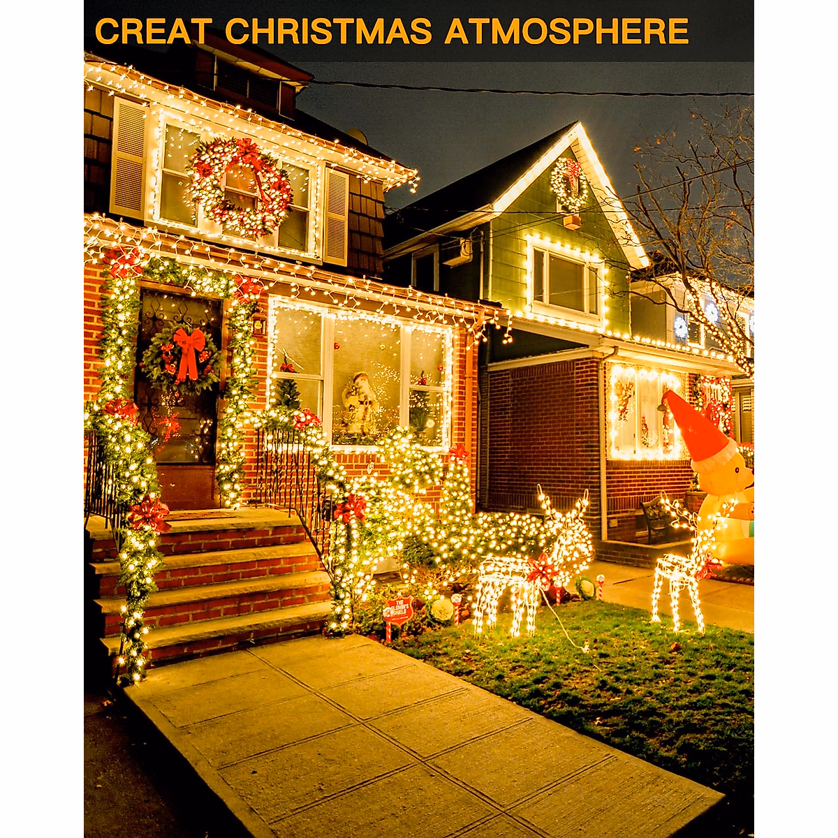 Ollny String Lights 600LED 197FT, Warm White Fairy Lights IP67 Waterproof with Remote 8 Modes Timer Dimmable, Plug in Christmas Lights for Outdoor Indoor House Yard Holiday Decorations