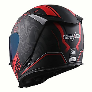 1Storm Motorcycle Full Face Helmet Skull King Matt Red HJK311 + One Extra Clear Shield + Motorcycle Bluetooth Headset