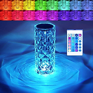 BGFHome Crystal Table Lamp RGB Color Changing Night Light ，Romantic LED Rose Diamond Touch Lamps for Living Room Housewarming Gift ( Remote & Touch