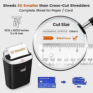 Paper Shredder,VidaTeco 10-Sheet Micro-Cut Shredder with US Patented Cutter,Also Shreds Card/Staple/Clip,Paper Shredder for Home Office,Durable&Fast with Jam Proof System,3.9-Gallon Basket (ETL)