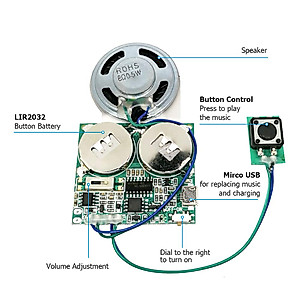 Recordable Sound Module, Icstation 8M USB Programmable Sound Chip with Speaker, Push Button Activated Charging Sound Board for DIY Music Card Birthday Valentine's Day Greeting Card