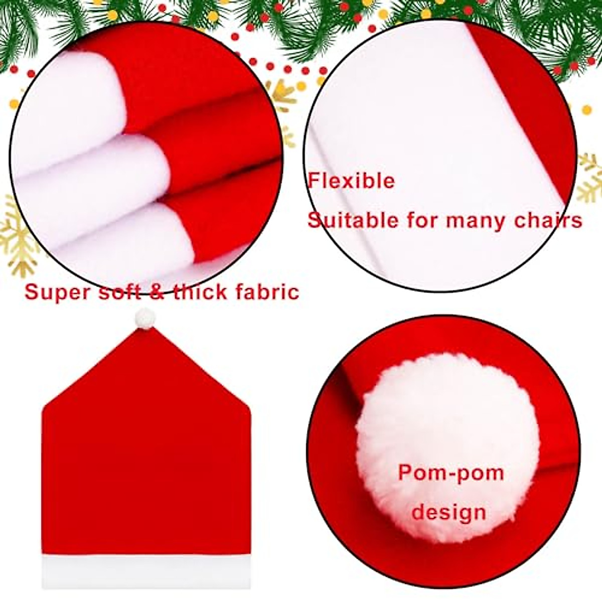 yoktiuva 6 Pcs Christmas Chair Covers, Red Santa Hat Dining Chair Slipcovers, Christmas Chair Back Covers Kitchen Chair Covers for Xmas Christmas Holiday Festival Party Decoration Indoor