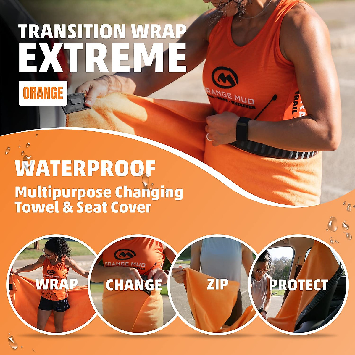 Transition Wrap Extreme Waterproof Car Seat Cover and Changing Towel (Orange)
