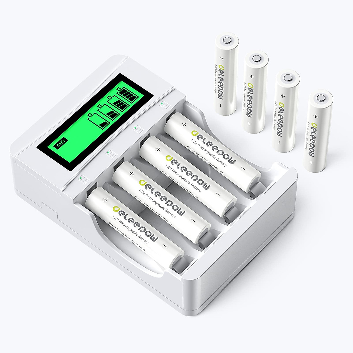 Deleepow Rechargeable AAA Batteries Ni-MH Triple A Batteries with LCD Charger 1100mAh 1200 Cycles Pack of 8
