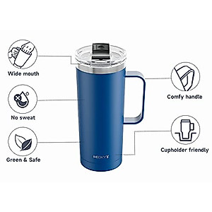 Meoky 20oz Insulated Coffee Mug with Leak Proof Lid, Cupholder Friendly, Double Wall Stainless Steel Travel Coffee Mug with Handle for Car, Home, Office