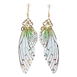 Iumer Imitation Cicada Wing Dangle Earring Hook Women Vintage Minimalist Party Wedding Long Drop Earring,Green
