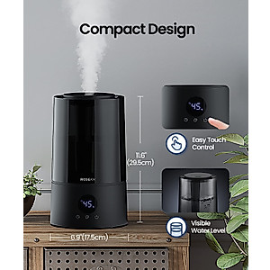 Humidifiers for Bedroom, 4.0L Humidifiers for Home Large Room, Cool Mist Humidfiers for Baby and Plant, Smart Auto Humidification, Timer, Filter Free(Black)