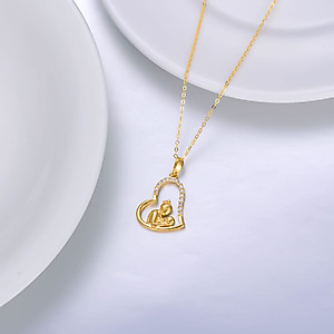Ayafee 14K Solid Gold Mother Daughter Necklace, Heart Pendant Necklace Mothers Day Gifts for Grandmother Mom Wife