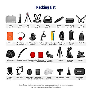 NEEWER Pro Version 61 in 1 Action Camera Accessory Kit Compatible with GoPro Hero 11 10 9 8 7 6 5 4 GoPro Max GoPro Fusion Insta360 DJI Osmo Action Action 2 AKASO and More